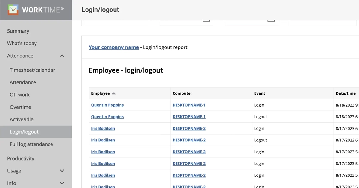 Monitor employee computer login and logout to ensure security and efficiency